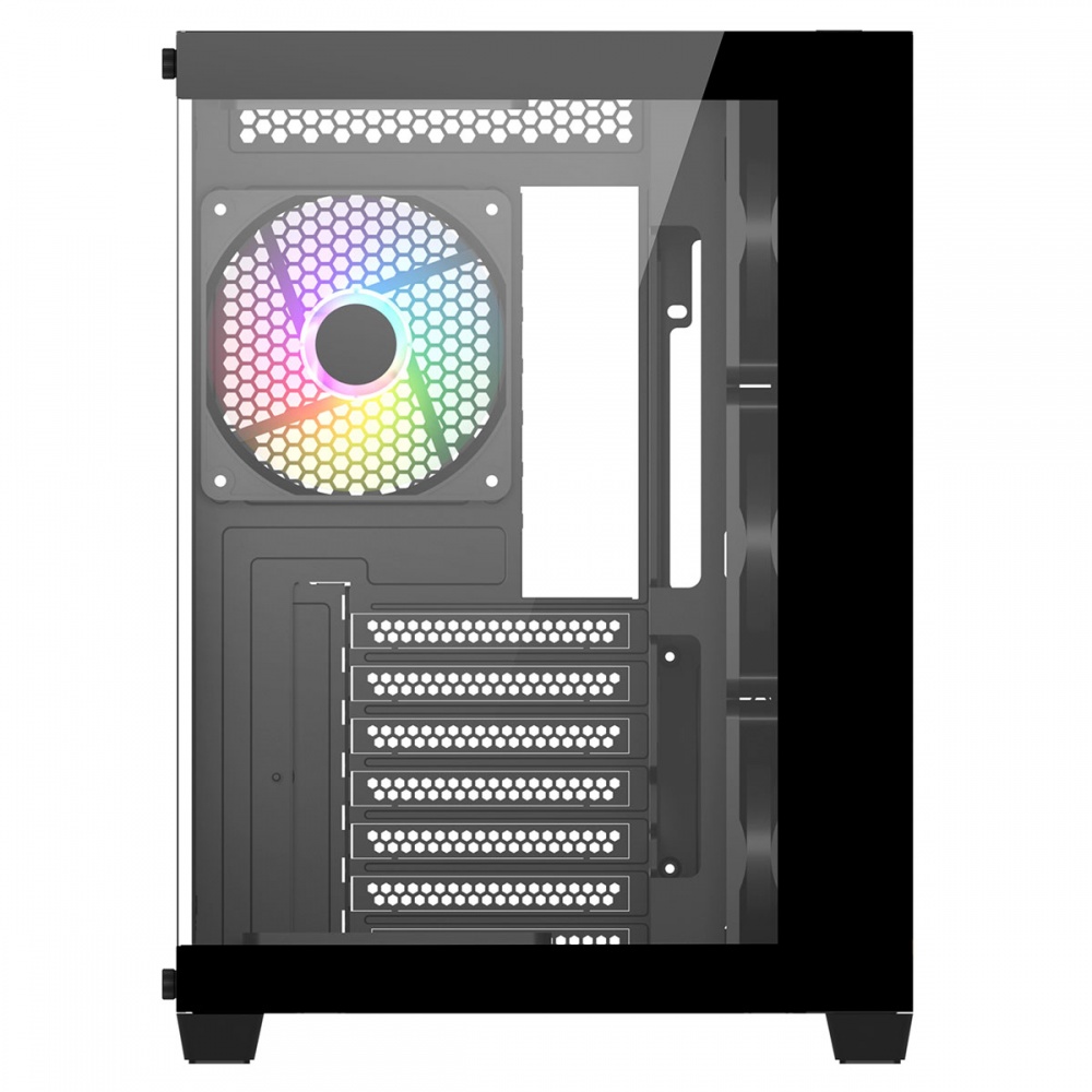 CIT Vision Black Mid ATX Gaming Cube with Tempered Glass Front and Side ...